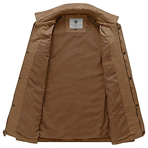 WenVen Men's Flat Collar Casual Cotton Outfit Jacket (Khaki, M)