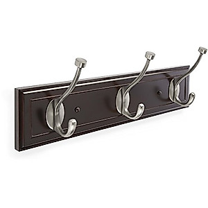 Amerock H55656MAS Beveled Hook Rack, Mahogany and Antique Silver, 18-Inch