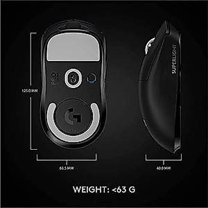 Logitech G PRO X Superlight Wireless Gaming Mouse, Ultra-Lightweight, Hero 25K Sensor, 25,600 DPI, 5 Programmable Buttons, Long Battery Life, Compatible with PC/Mac - Black (Renewed)