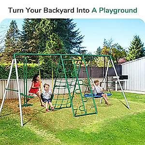 Hapfan Swing Sets for Backyard with Saucer Swing,Belt Swing,Glider,Climbing Rope,Climbing Ladder