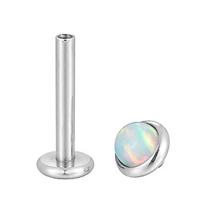 FM FM42 Stainless Steel 4mm Diameter Simulated Opal 16G 6/8/10mm Height Labret Monroe Stud (Pack of 6)