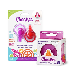 ChooMee SoftSip Food Pouch Tops | 4 Colors + Purple case | Prevent Spills and Protect Childs Mouth