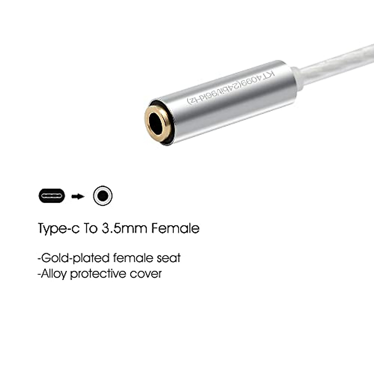 FAAEAL KT4099 24bit/96kHz HD Type-C to 3.5mm DAC Dongle Cable Decoding Headphone Converter Gold-Plated Female Seat Earphone Amplifier Silver-Plated Wire Adapter for Win10 Android Tablet PC Earphones