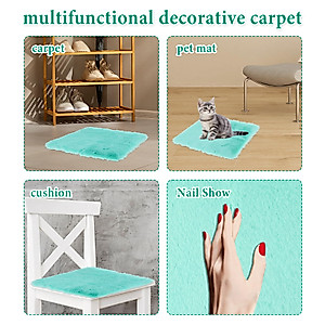 10 Inches Faux Fur Seat Cushion Mini Rug Fluffy Soft Rug Cushion Small Square Faux Fur Rug Photography Props Background Nail Mat Fluffy Chair Pad for Living Room Sofa Bedroom Floor(Lake Blue)