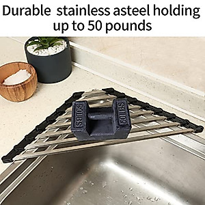 Ahyuan Corner Sink Dish Drainer Over The Sink Dish Drying Rack Corner Dish Rack SUS304 Cubic Stainless Still Kitchen Sponge Holder Corner Sink Sponge Caddy Dish Rack (Black)