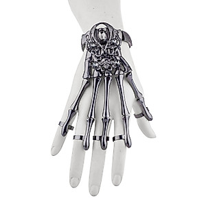 Lux Accessories Black Hem Gothic Skull Tools Full Hand Skeleton Bracelet Rings
