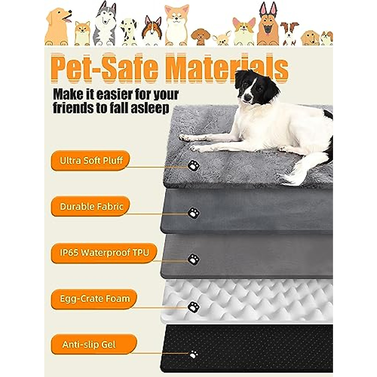 Sytopia Dog Cooling beds chew Proof for Medium Dogs Indestructible Waterproof Washable Dual Side Dog Crate Bed, Dog Couch, Pet Bed with Removable Cover and Nonskid Bottom-Grey L Size