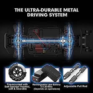 HYPER GO H16BM 1:16 RTR Brushless Fast RC Cars for Adults, Max 42mph Hobby Electric Off-Road Jumping RC Trucks, RC Monster Trucks Oil Filled Shocks Remote Control Car with 2 Batteries for Boys