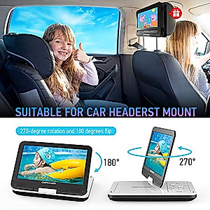 DBPOWER 12" Portable DVD Player with 5-Hour Rechargeable Battery, 10" Swivel Display Screen, SD/USB Port, with 1.8m Car Charger, Power Adaptor and Car Headrest Mount, Region Free-White