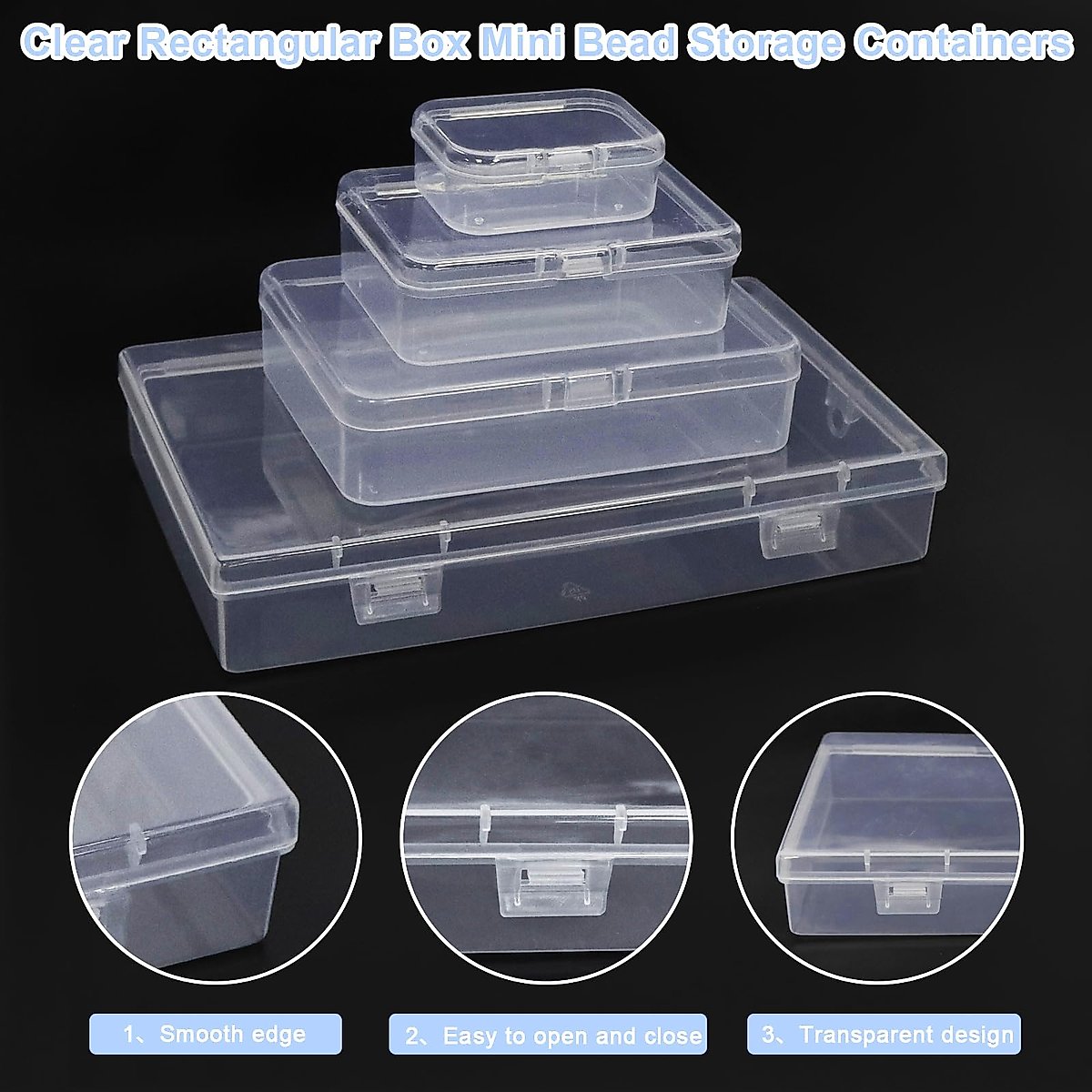 ZWIN 24 Pack Mixed Sizes Rectangular Mini Plastic Containers Clear Plastic Storage Boxes with Hinged Lids 4 Sizes Clear Small Craft Storage Containers for Crafts Bead Small Items