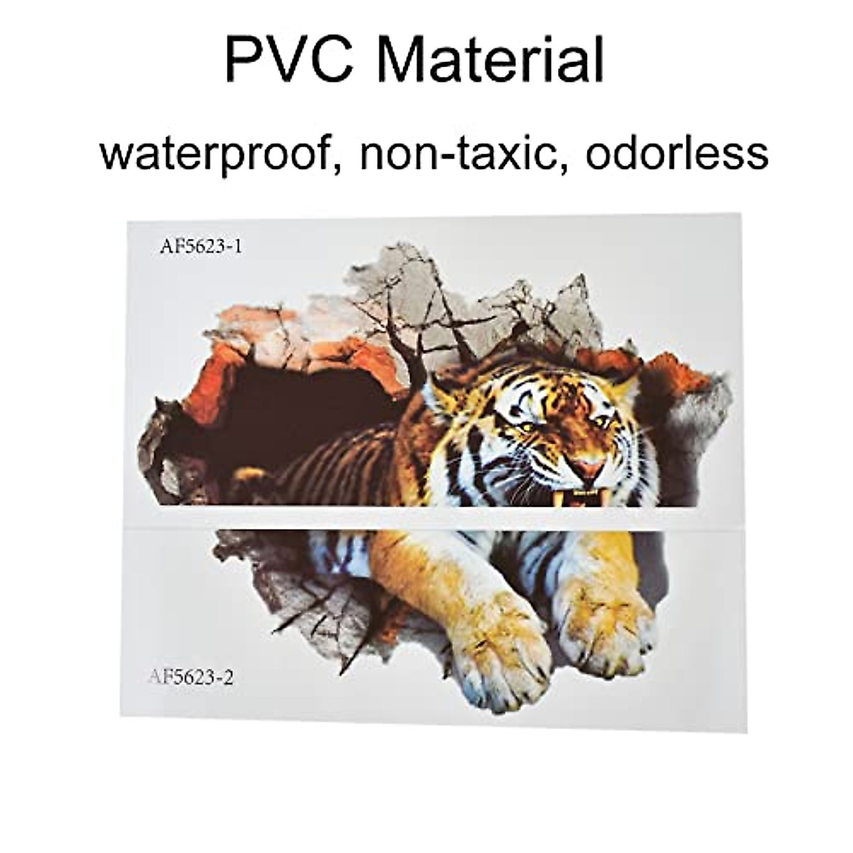 Pinenjoy 3D Tiger Wall Decal Smashed Wild Animal Wall Sticker 23.62x23.62inch Removable Self-Adhesive Vinyl Jungle Animal Wall Mural for Nursery Playroom Kids Room Bedroom Wall Decors