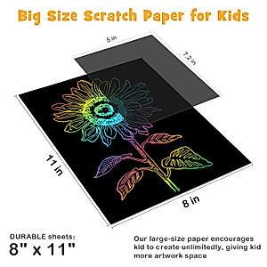 ZMLM Scratch Paper Art-Craft Kit: 11''x 8'' Big Sheets Magic Rainbow Drawing Board Kid Art Paper Pad Supply Toddler DIY Project Activity Toy Game for Teens Girls Boys Holiday Birthday Gift