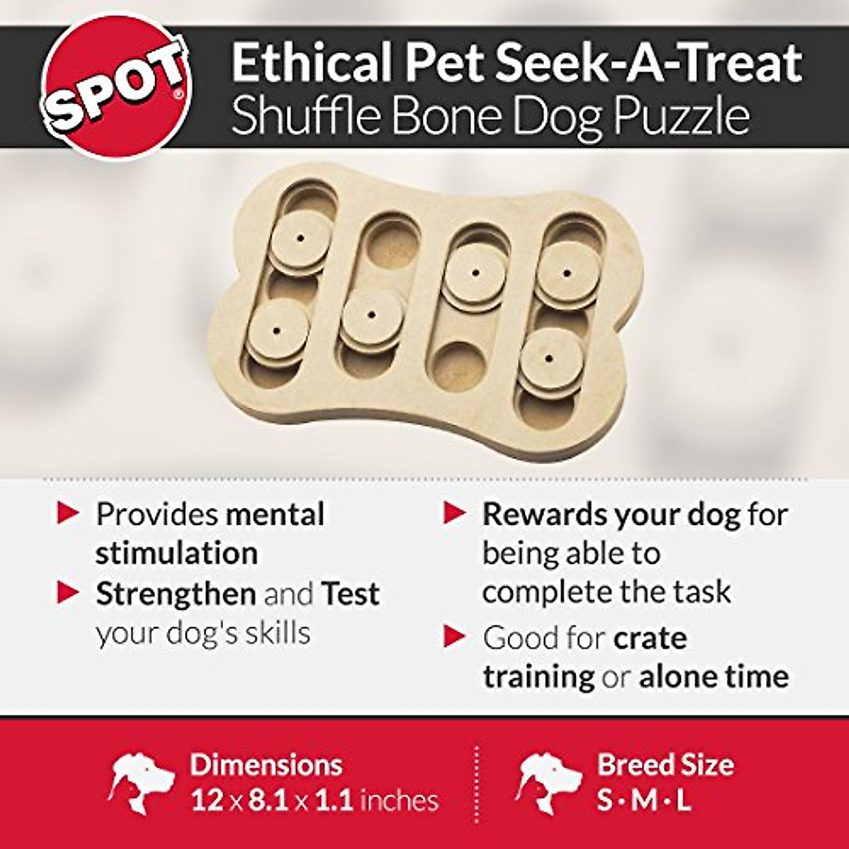SPOT Ethical Pet Interactive Seek-A-Treat Shuffle Bone Toy Puzzle That Will Improve Your Dog's IQ, Specially Designed for Training Treats
