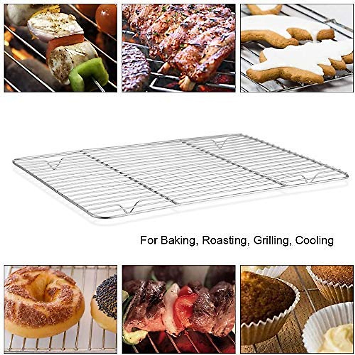 Medium Stainless Steel Cooking Rack Set 3, Large Baking Rack Pack of 3, for Cooling Baking Roasting Grilling Drying, Rectangle 11.6 x 9 x 0.6 Inch Toaster Oven, Oven & Dishwasher Safe