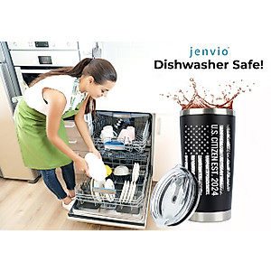 JENVIO New US Citizen Gifts 2024 | 20oz Steel Travel Tumbler for Coffee or Cold Drinks 2 Lids 2 Straws and Gift Box and Card | American Flag Citizenship Congratulations Mug Valentine's