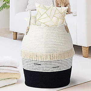 ANTJUMPER Cotton Rope Basket Hamper, Decorative Laundry Woven Storage Bin for Toys Clothes in Bedroom Bathroom Living Room (15“x15"x16")