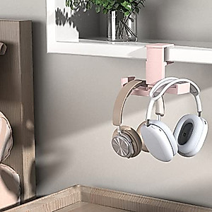Dual Headphone Stand Holder - EURPMASK 2 in 1 PC Gaming Headset Hooks, 360 Degree Rotating Headphone Hanger with Adjustable Clamp & Cable Clip Organizer, Headset Mount Under Desk Earphone Clamp-Pink