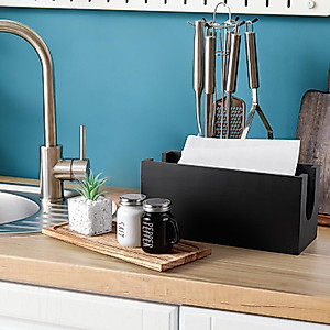 Paper Towel Dispenser Wall Mount, Wooden Bathroom Paper Towel Holder with Lid for Home and Commercial, Countertop C-Fold, Z-Fold, Trifold Paper Hand Towel Dispenser for Bathroom Kitchen Office, Black