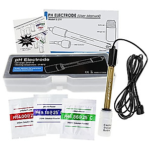 Replacement pH Electrode with Calibration Powder, 0-14 pH Highly Accurate Probe with BNC Connector & 200cm Cable for Continuous Liquid Measurement