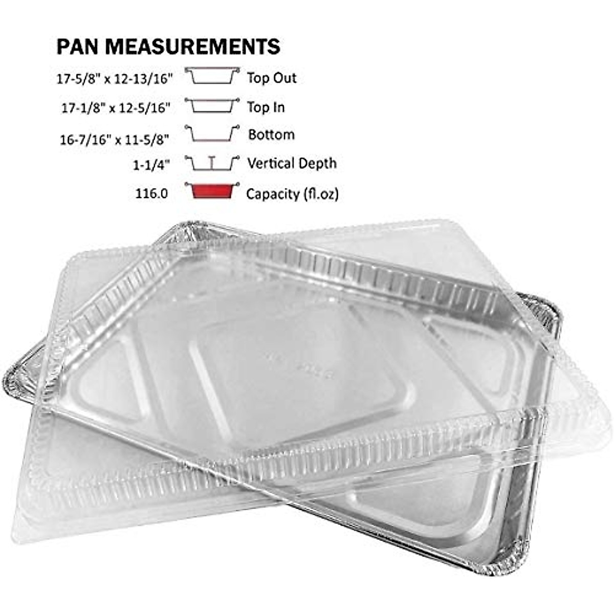 1/2 Size Sheet Cake Aluminum Foil Pan w/Clear Low Dome Lid (Pack of 10 Sets) 17.1 L x 12.3 W x 1.25 D