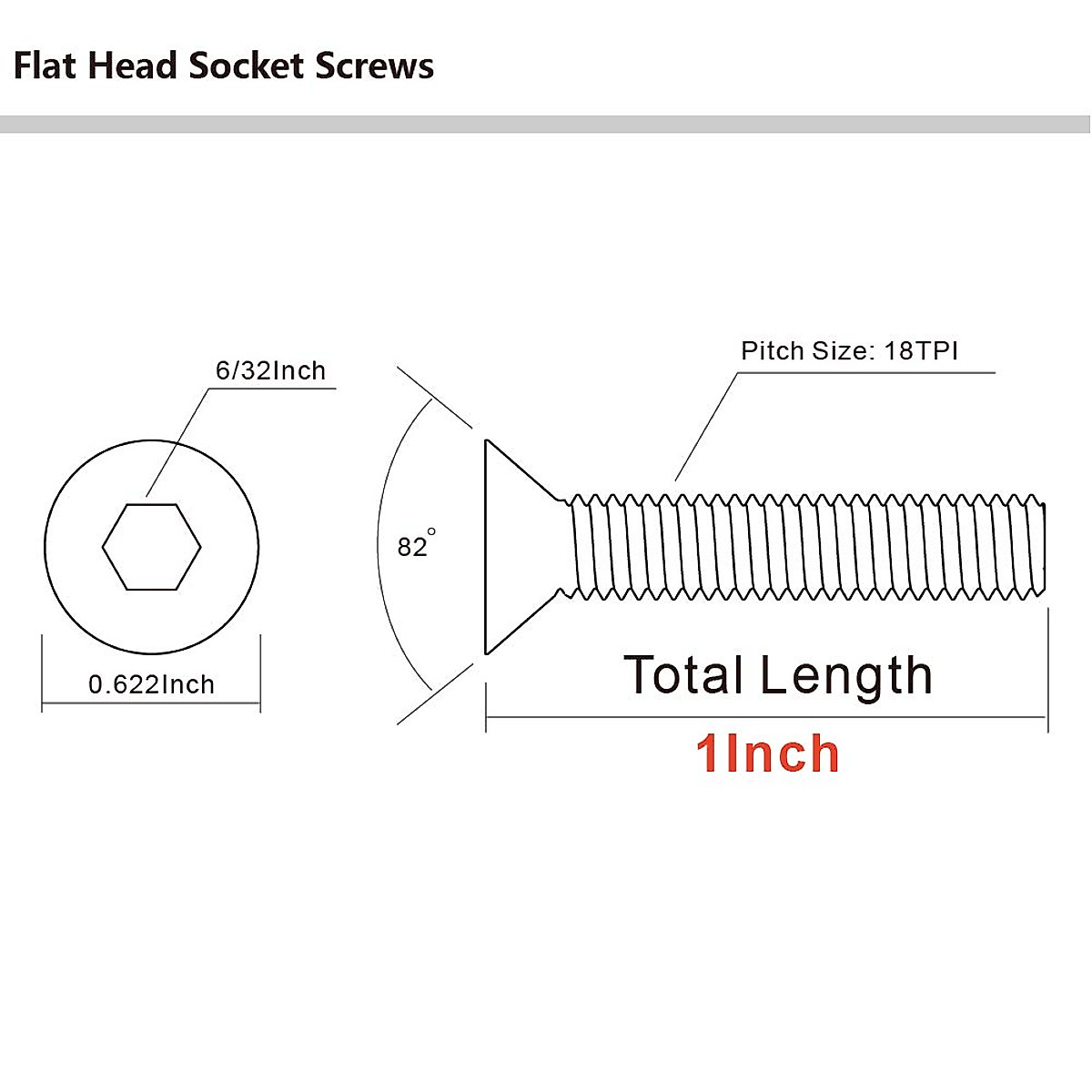 5/16-18 x 1" Flat Head Socket Cap Screws Countersunk Bolts, Allen Socket Drive, Stainless Steel 18-8, Full Thread, Bright Finish, 15 PCS