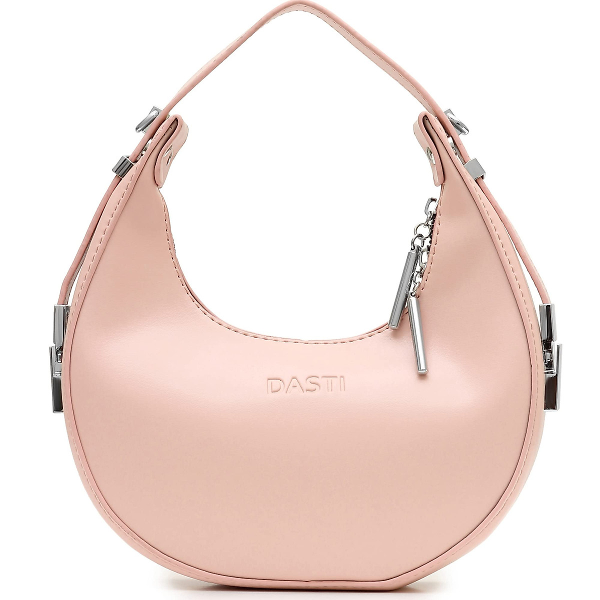 DASTI Half Moon Inspired By Designer Small Pink Purse Convertable Trendy Top Round Handle Side Bag For Women Vegan Leather Hobo Fashionable Chic