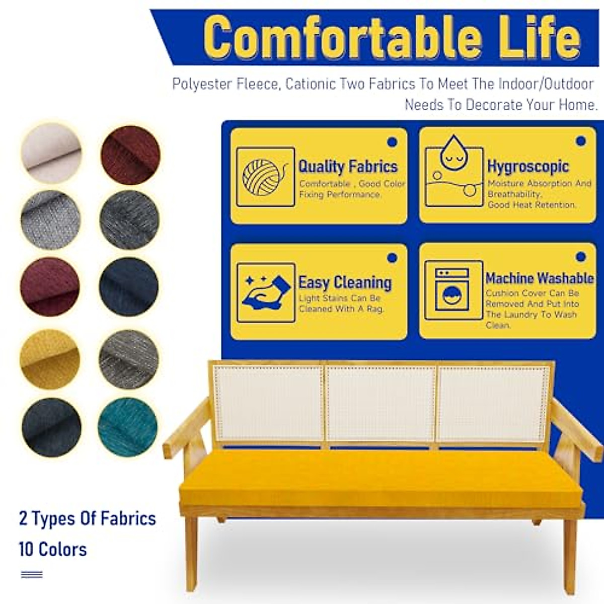 ROFIELTY Bench Cushion 45 inch, Soft Comfortable Window Seat Cushions, Bench Cushions for Indoor Furniture, Durable Stain Resistant Outdoor/Indoor Bench Seat Cushion (45x18x3, Ginger)