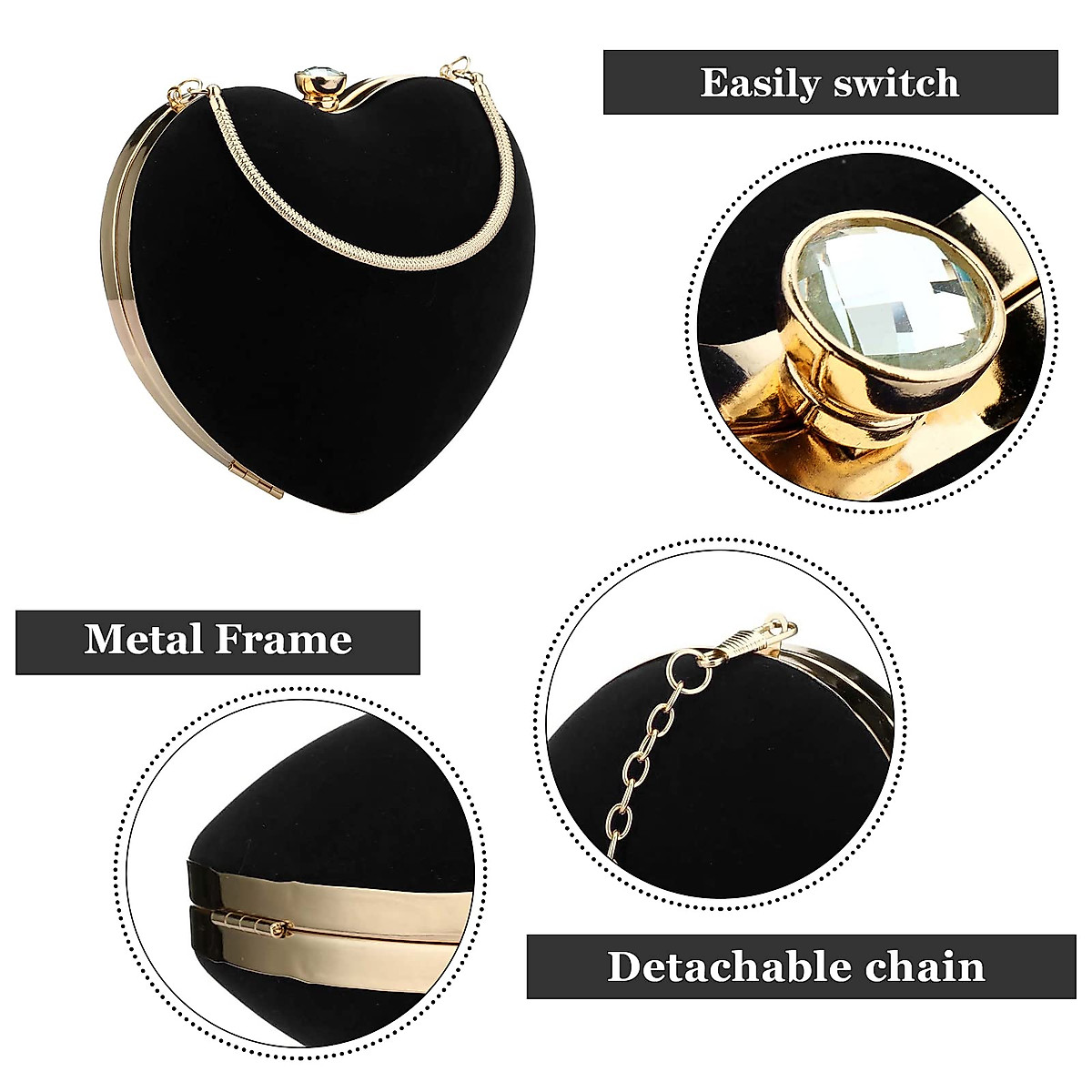 Womens Velour Heart Clutch Bag Vintage Shoulder Handbag Ladies Elegant Purse for Wedding Evening (Pink)