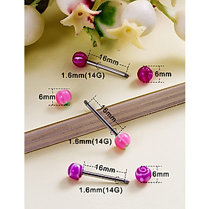 Heienngy 14g Tongue/ Nipple Rings 100pcs for Women Men Surgical Stainless Steel /Nipple Piercing Jewelry Plastic Metal 16MM Acrylic Straight Barbells Body Piercing Jewelry