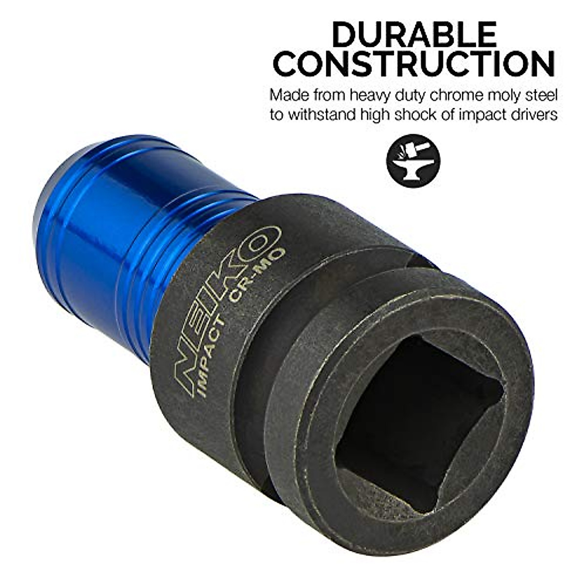 Neiko 30275A Impact Wrench Adapter for Ratchet-Wrench Drivers, 1/2-Inch-Drive Female to 1/4-Inch Hex Converter, Quick-Change Chuck, CrMo Steel