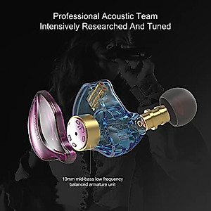 RevoNext Earbuds Wired in-Ear Headphones HiFi Stereo Earbuds with Microphone RH-212 IEM Earphone with Detachable Cable for Musicians Drummers Singers Earbuds（Purple）