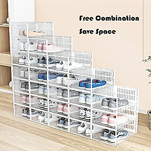 VEMRBX Shoe Storage Box, 12 Pack Clear Plastic Stackable Shoe Boxes Organizer with Lids, Foldable Shoe Storage Bins for Closet Entryway Easter