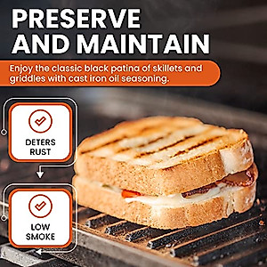 Heritage Products Cast Iron Seasoning Oil - Low-Smoke, Hi Temp All-Natural Skillet Conditioner for Dutch Oven, Griddle, Camp Grill – Cleans, Protects Cast Iron Cookware with Avocado Oil