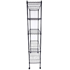 MAXMYE 5-Layer Iron Shelf, Shelving Storage Unit on 1.5'' Wheel Casters, Metal Organizer Wire Rack, Plastic Coated Storage Cabinet (35.43" x 13.78" x 65") for Living Bedroom/Kitchen/Office