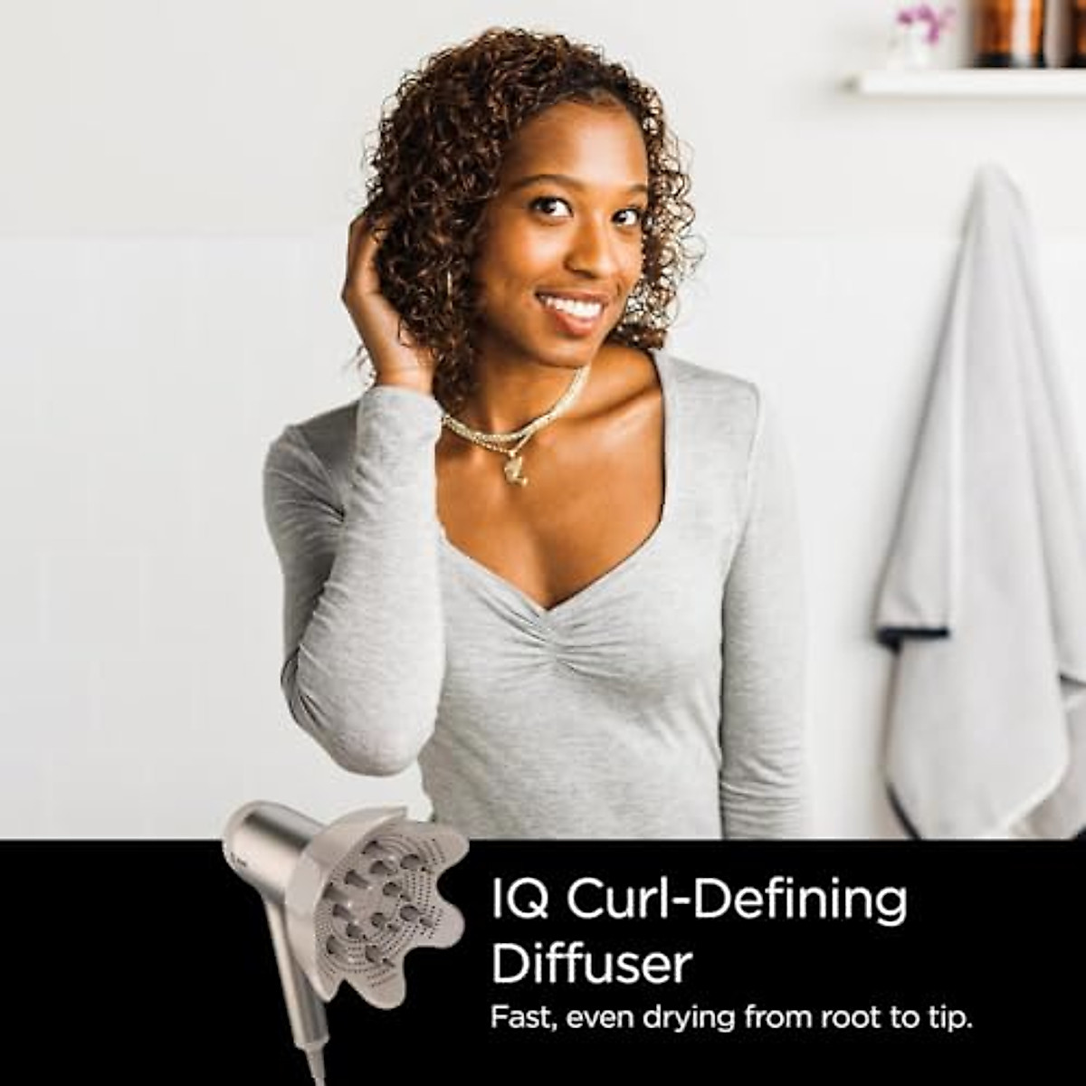 Shark HD120BRN Blow Dryer HyperAIR Fast-Drying with IQ 2-in-1 Concentrator, Styling Brush, and Curl-Defining Deep Diffuser Attachments, Ionic, No Heat Damage, for All Hair Types, Stone