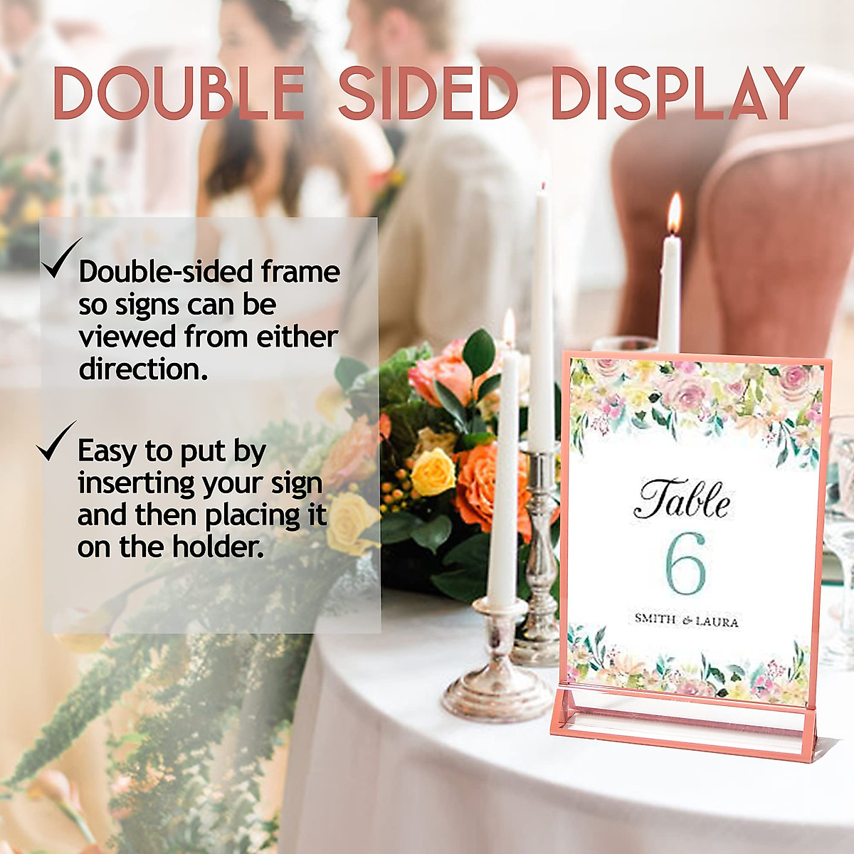 ROOM STARTERS Rose Gold 4x6 Acrylic Sign Holders (6-Pack) for Weddings & Events - Acrylic Table Number Holder, Photo Frames for Wedding Reception Table Menu Holder