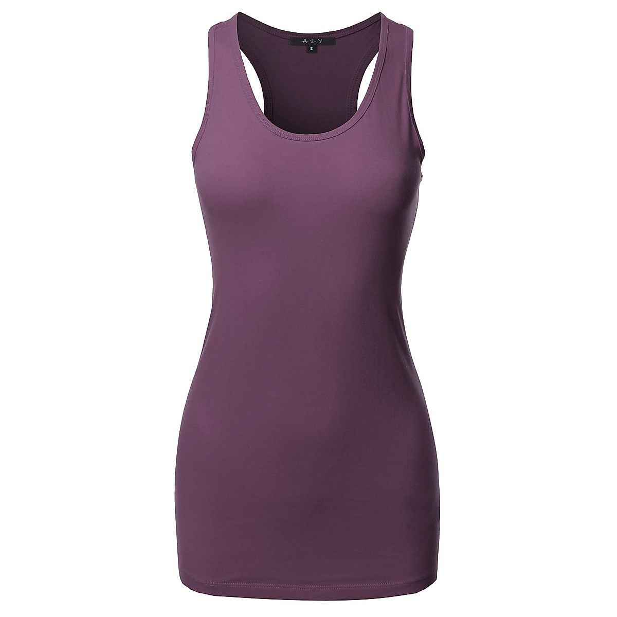 A2Y Basic Solid Soft Cotton Scoop Neck Racer-Back Tank Top Egg Plant L