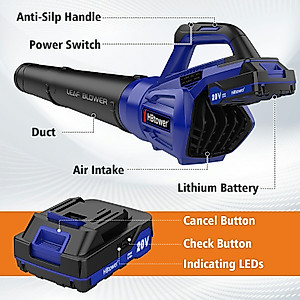 HBTower Leaf Blower Cordless, 400CFM 90MPH Handheld Electric Cordless Leaf Blower with 2x2.0AhBatteries and Charger, for Lawn Care, Yard, Grass, Patio, Blowing Leaves and Snow, ZP-0202