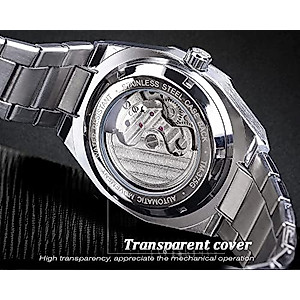 FORSINING Automatic Watch Mechanical Wrist Watch for Men Octagonal Waterproof Skeleton Watches Luxury Diamond Tourbillon Silver Stainless Steel Band