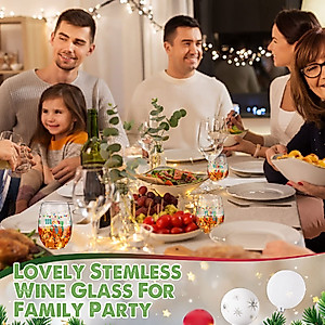 Patelai 2 Pieces Christmas Stemless Wine Glass, 17 oz Merry Christmas Happy Holiday Wine Glass Funny Mug Cup, Christmas New Year Gifts for Women Men Mom Dad Wife Husband