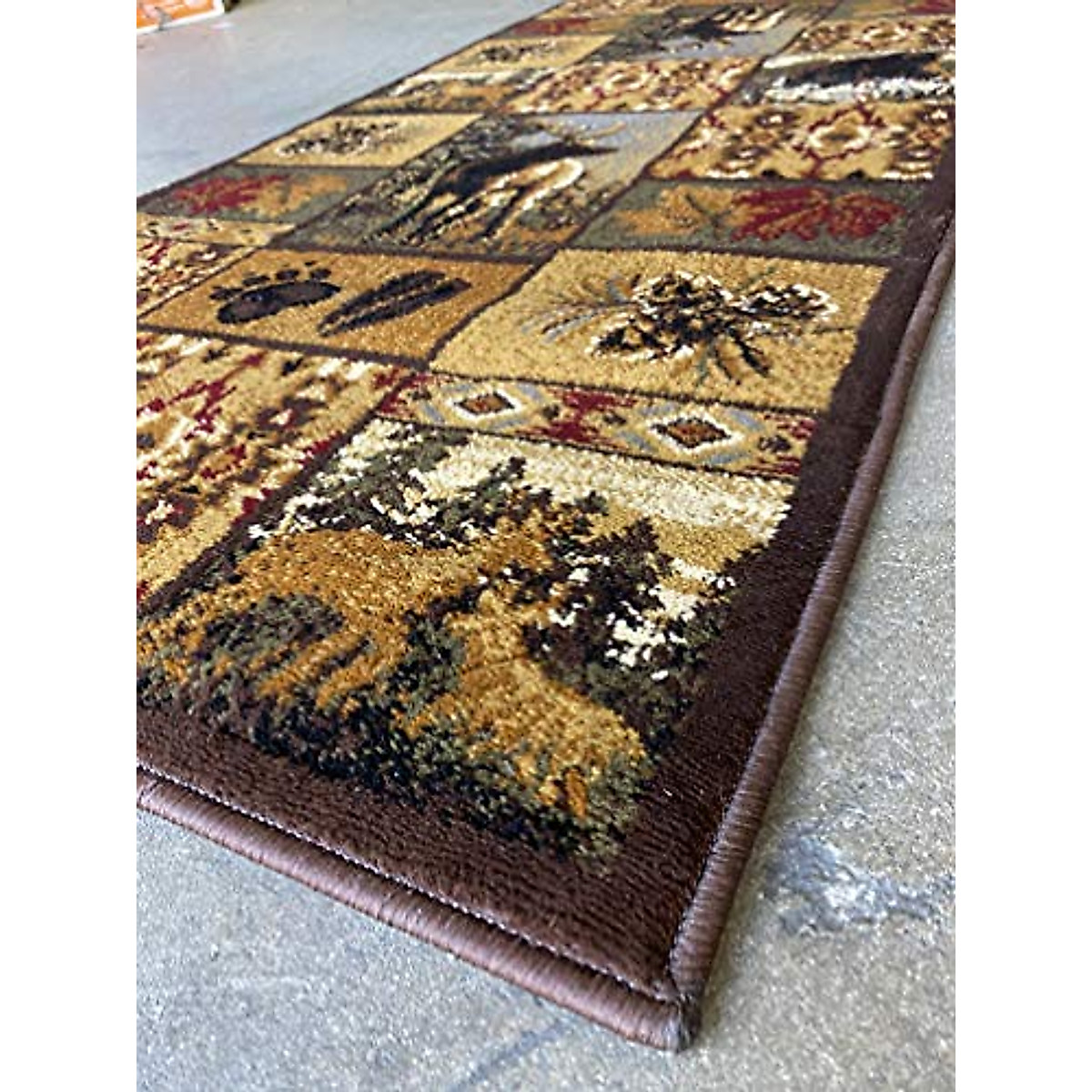 Cabin Style Distressed Antiquated Runner Area Rug Black Bear Elk Deer Wildlife Animal Country Hunting Southwest Wilderness Design 760 (2 Feet X 7 Feet)