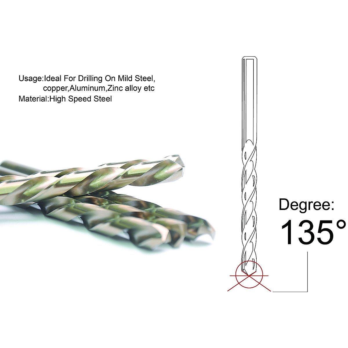 5PCS, 3/8", Cobalt Twist Drill Bits