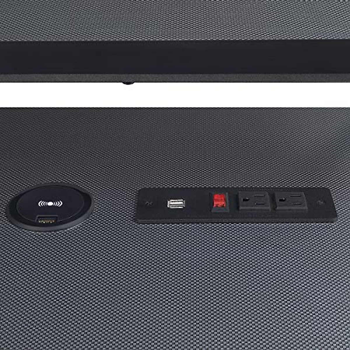 OSP HOME FURNISHINGS Furniture Adaptor 63 Inch Gaming Desk with RGB LED Lights and Smart Power Hub, Matte Black.