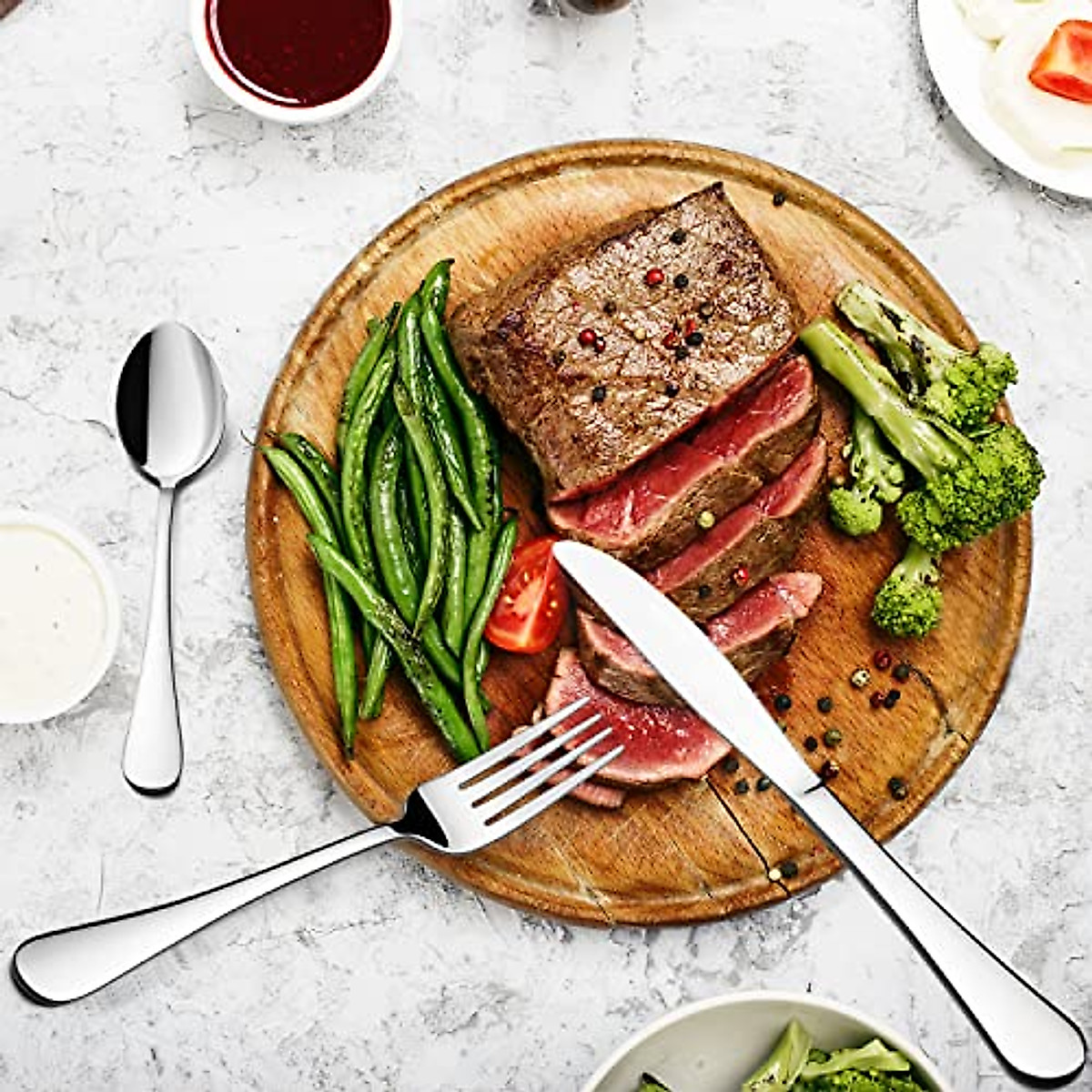 48-Piece Silverware Set with Steak Knives, Stainless Steel Flatware Cutlery Set for 8, Modern Tableware Eating Utensils for Home Hotel, Include Knives Forks Spoons, Mirror Polished, Dishwasher Safe