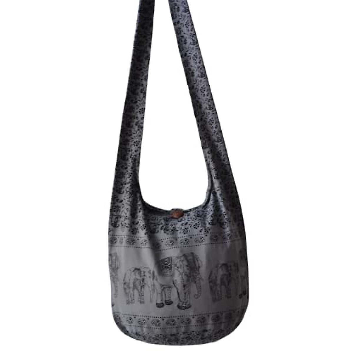 Siam trendy Elephant Cross body Purse with inside Phone Pocket Soft Shoulder Strap Handmade Bohemian Boho Hobo Hippie (GRAY)