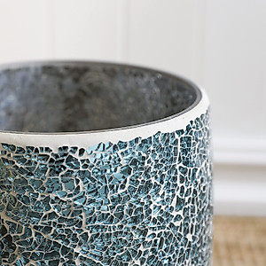 Bathroom Wastebasket - Glass Mosaic Decorative Trash Can Dia 7.5" H 10" (Navy Blue)