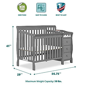 Dream On Me Jayden 4-in-1 Mini Convertible Crib And Changer in Storm Grey, Greenguard Gold Certified, Non-Toxic Finish, New Zealand Pinewood, 1" Mattress Pad