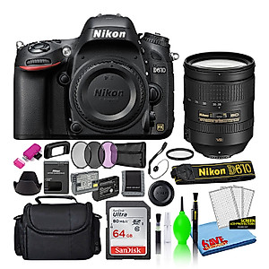 Nikon D610 24.3MP DSLR FX-Format Digital Camera with 28-300mm VR Lens (1540) Deluxe Bundle with 64GB SD Card + Large Camera Bag + Filter Kit + Spare EN-EL15 Battery + Telephoto Lens (Renewed)