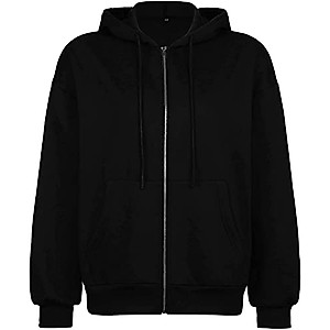Trendy Queen Hoodies for Women Fall Clothes 2023 Zip up Oversized Sweatshirt Fleece Jackets Long Sleeve Comfy Winter Clothes Teen Girls Fashion Cute Y2K Clothing Black