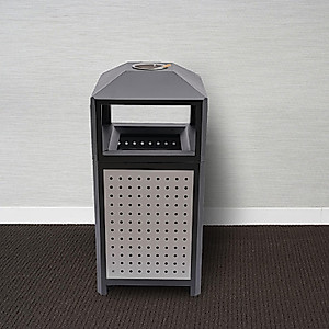 Oiveinya Industrial Waste Container,Stainless Steel Galvanized Heavy Duty Trash Can with Lid and Ashtray,Large Square Trash Can for Industrial Mall Kitchen Restaurants Indoor Outdoor (15 Gallons)